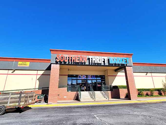 A welcoming entrance that might as well have a sign saying "Abandon your budget, all ye who enter here." The thrill of the hunt begins at these steps.