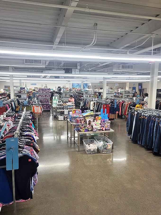 Welcome to treasure hunter paradise! Rows upon rows of clothing racks stretch toward the horizon, promising fashion finds that won't break your vacation budget.