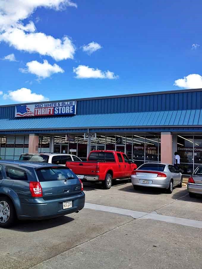 A bustling parking lot on a perfect Louisiana day &ndash; each vehicle represents someone on their own personal treasure hunt.