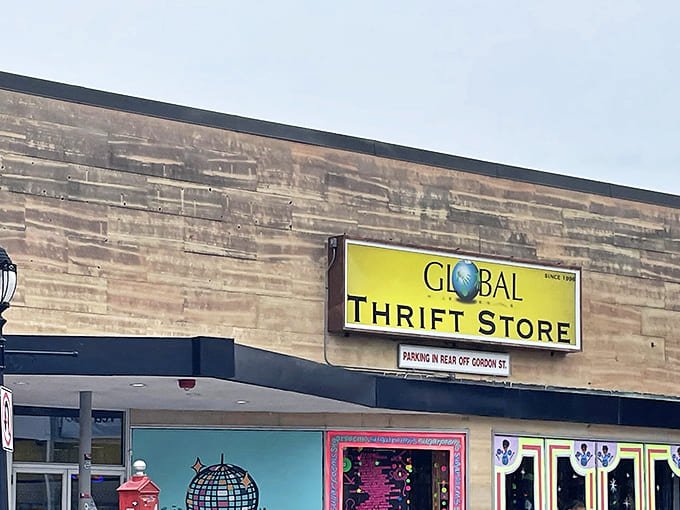 That iconic yellow sign against weathered brick &ndash; the modern equivalent of X marking the spot on a thrift pirate's treasure map.