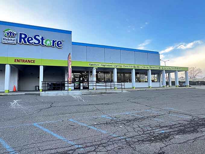 The unmistakable blue and lime green facade of Habitat Oakland ReStore stands like a beacon for bargain hunters in Waterford Township.