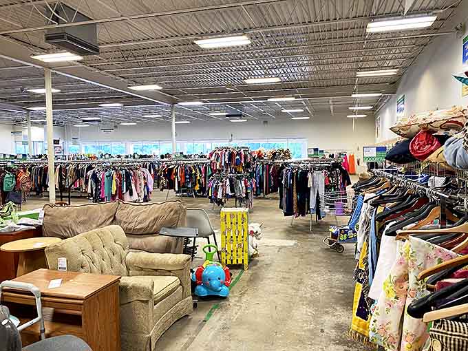 The expansive interior showcases furniture finds alongside racks of clothing&mdash;a one-stop shop for outfitting homes on a budget.