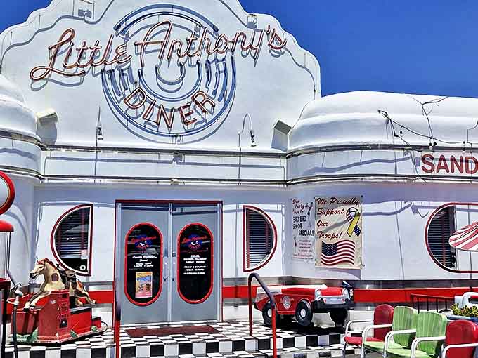 The entrance beckons with its classic diner architecture &ndash; where the only thing more colorful than the decor might be the stories told inside.