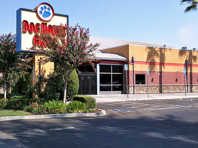 Clean lines, desert-inspired colors, and that unmistakable red signage&mdash;Dog House Grill doesn't need fancy architecture when what's inside is architectural genius on a French roll.