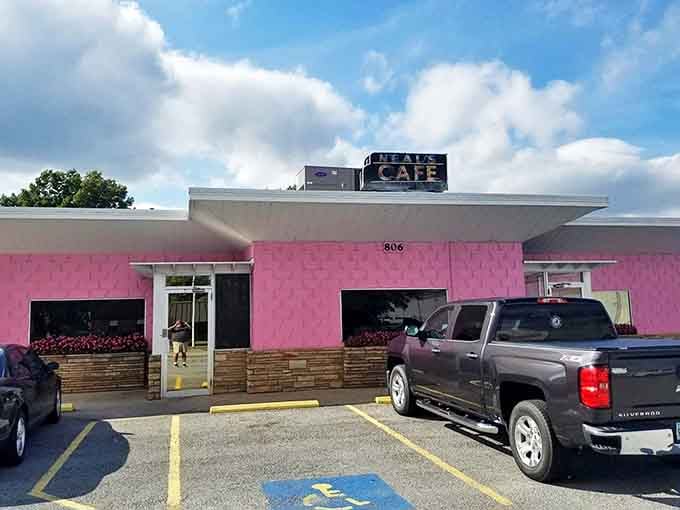That unmistakable pink facade isn't just eye-catching&mdash;it's like a beacon of comfort food promising Southern hospitality inside those doors.