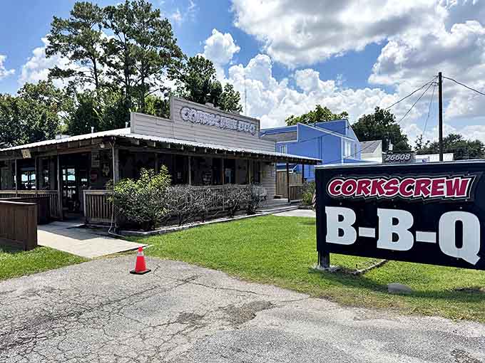 The pilgrimage begins here: CorkScrew BBQ's humble exterior belies the smoky treasures within, like finding a Picasso at a yard sale.