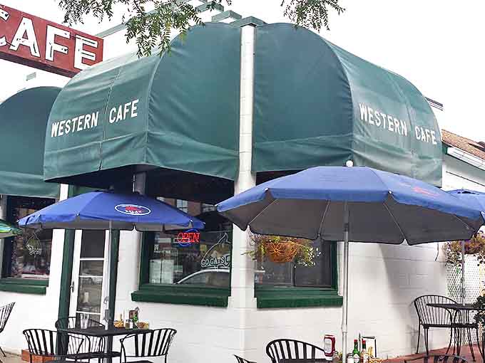The iconic green awning and vintage red "CAFE" sign of Western Caf&eacute; stand as a beacon for hungry Bozeman locals. Montana mornings were made for this.
