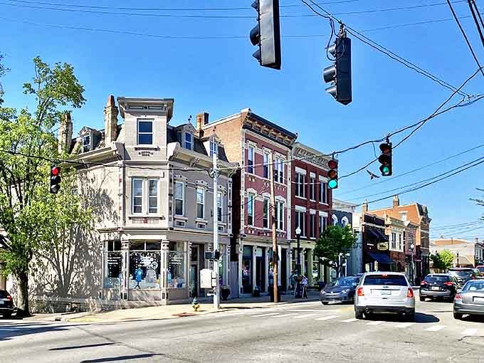Historic buildings line Bellevue's charming downtown, showcasing the well-preserved architecture that gives this affordable Kentucky river town its character.