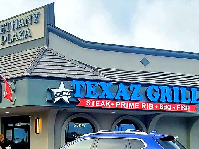 The blue neon sign beckons like a lighthouse for hungry souls. Texaz Grill proudly announces its specialty without pretense&mdash;this is chicken fried steak territory.