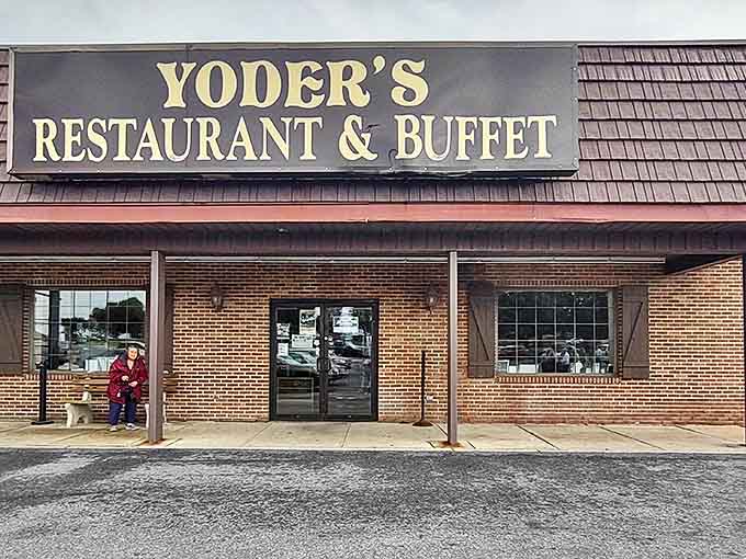 The quintessential Amish Country storefront complete with wooden bench &ndash; where food coma recovery happens after tackling that legendary buffet.