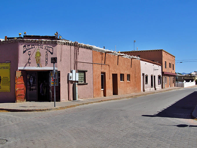 The Billy the Kid Gift Shop occupies the building where the infamous outlaw was tried and sentenced in 1881, preserving Wild West history.