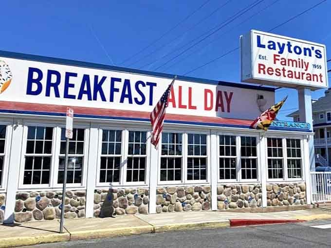 The American and Maryland flags flutter in the ocean breeze, as if saying "Patriotism starts with a proper breakfast" &ndash; a sentiment we can all get behind.