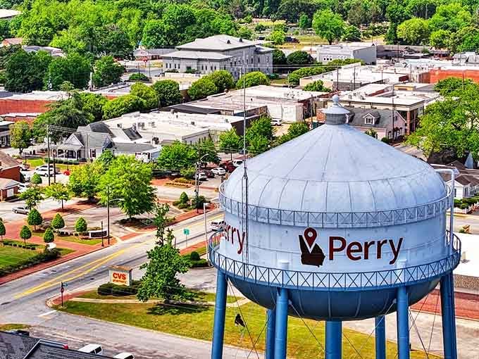 Perry's iconic water tower stands sentinel over downtown, a blue beacon announcing you've arrived somewhere special.