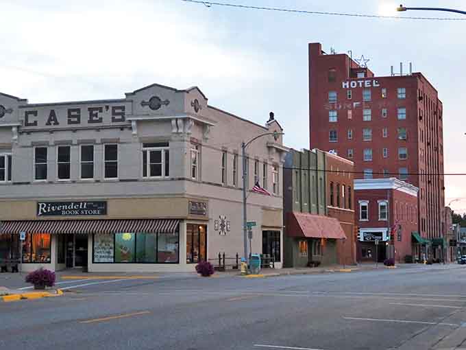 Evening settles on downtown Abilene like a comfortable blanket. The historic Case's building and Rivendell Books offer small-town magic that big city money can't buy.