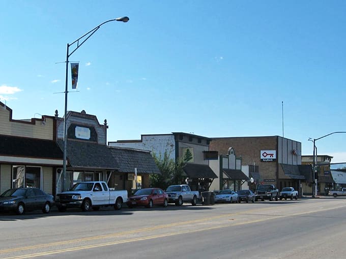 Driggs' unpretentious downtown invites visitors to explore locally-owned businesses under brilliant blue Idaho skies.