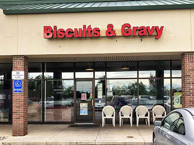 That bold red sign is like a beacon for breakfast enthusiasts&mdash;no fancy frills, just a straightforward promise of comfort food.