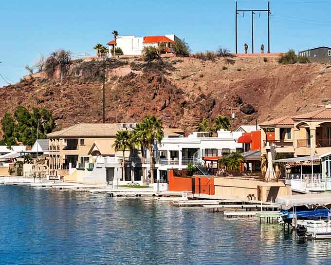 Riverside living at its finest – where desert hills meet blue waters and waterfront homes offer the ultimate Parker lifestyle. No traffic jams, just boat docks.