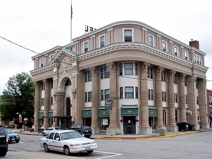 The Hotel Harris building commands its corner with Corinthian columns and old-world elegance &ndash; Rumford's answer to the Waldorf, minus the Manhattan prices.