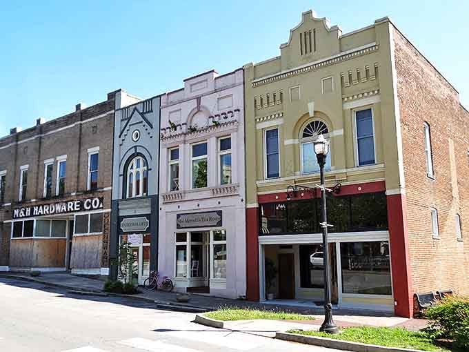 Historic storefronts line Sparta's main street, where architectural details from another era tell stories that modern strip malls simply can't match.