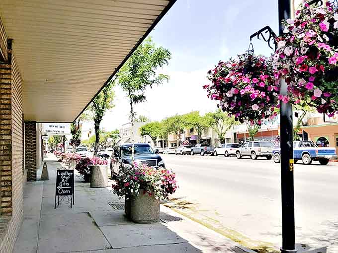 Main Street Vernal greets visitors with hanging flower baskets and mountain views that frame this affordable oasis like nature's own welcome mat.