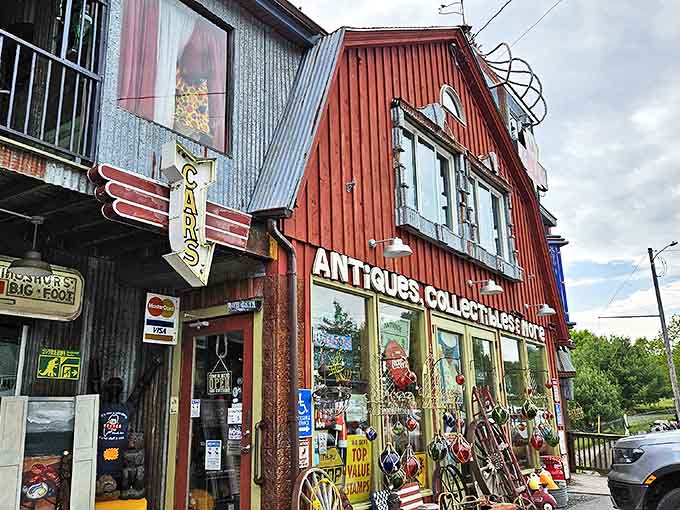 The iconic red barn exterior of 1A Relics stands like a beacon for treasure hunters. Maine's answer to Ali Baba's cave, minus the thieves and plus the friendly faces.