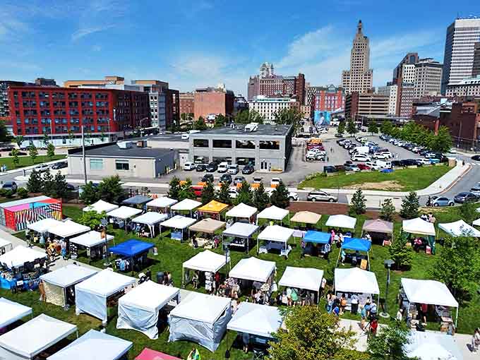 White tents against Providence's skyline create the perfect urban oasis. Shopping with a view&mdash;this isn't your grandmother's flea market experience.