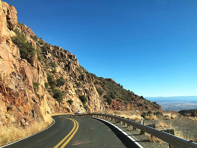 The road to Jerome offers the kind of dramatic curves and vistas that make you forget you're still in Arizona and not on some European mountain pass.