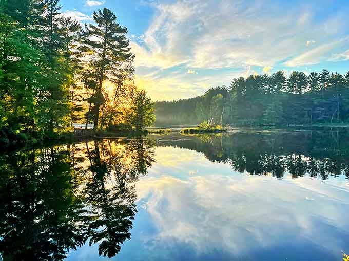 Mirror, mirror on the lake! Hartman Creek's still waters create perfect reflections that would make even Narcissus do a double-take.