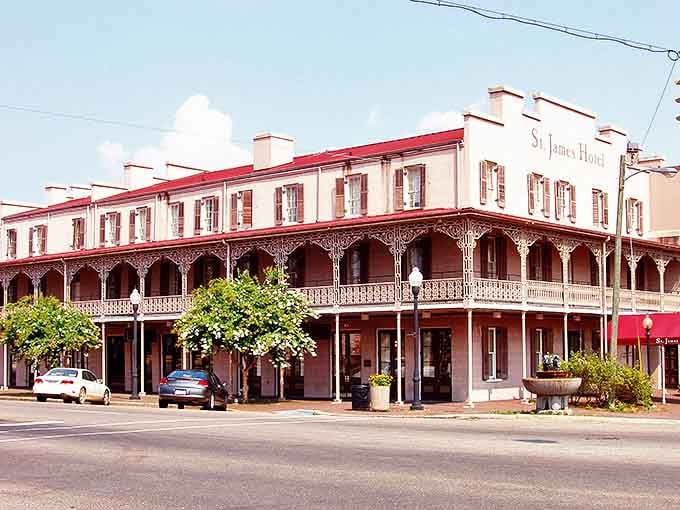 The St. James Hotel exudes Southern charm with its intricate ironwork balconies&mdash;like Victorian lace draped over a building that's seen more history than a Ken Burns documentary.