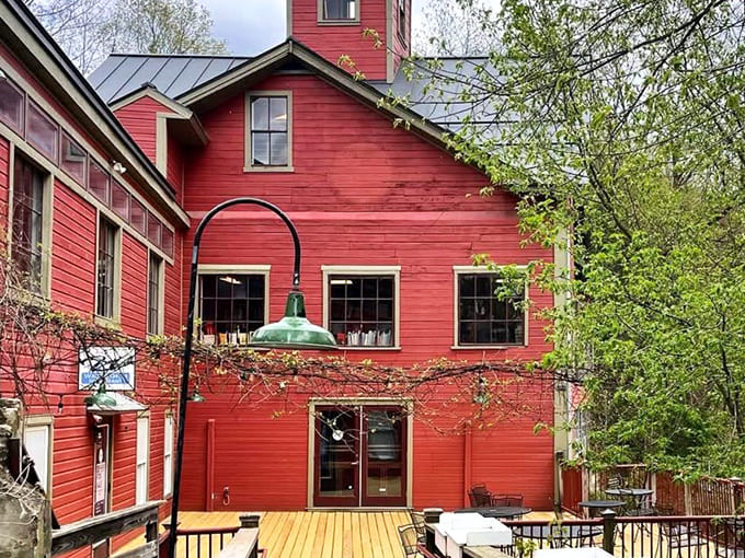 Spring breathes new life into the historic mill building, where wooden deck seating invites you to enjoy both your literary finds and nature's unfolding drama below.