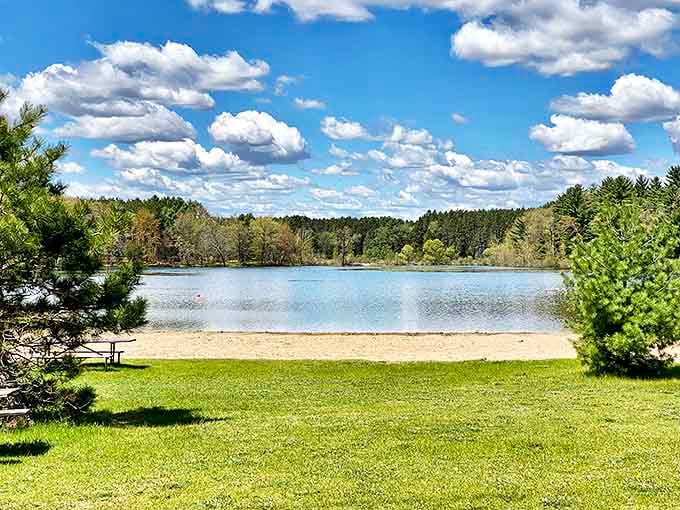 Beach day perfection without the coastal price tag. This sandy shoreline proves Wisconsin doesn't need an ocean to create paradise.