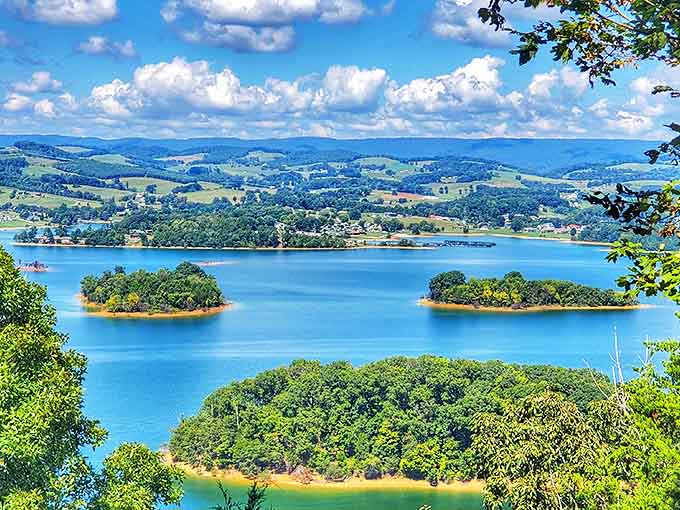 Cherokee Lake's islands look like emerald jewels scattered across a sapphire canvas. Mother Nature showing off her jewelry collection at Panther Creek.