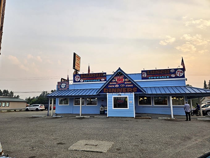 Even under moody Alaskan skies, the bright blue building promises warmth and comfort inside&mdash;like a culinary North Star.