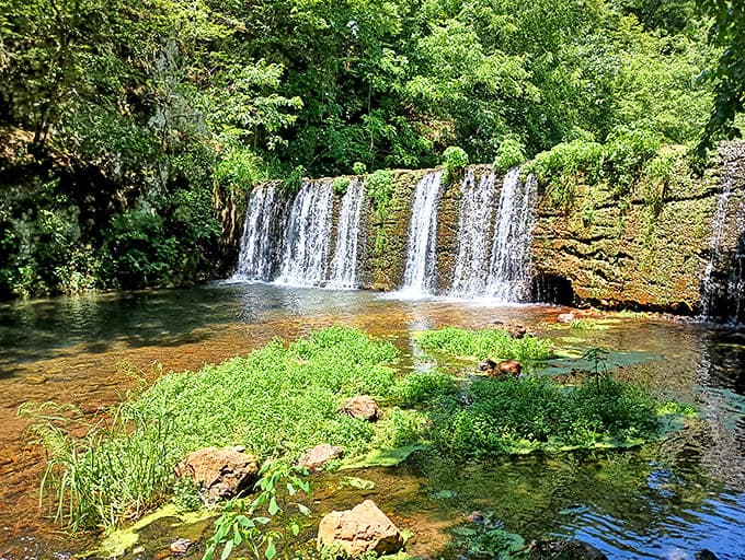 Nature's perfect waterfall design &ndash; wide enough to impress, intimate enough to hear every splash. The emerald pool below invites contemplation and maybe a little envy from passing fish.