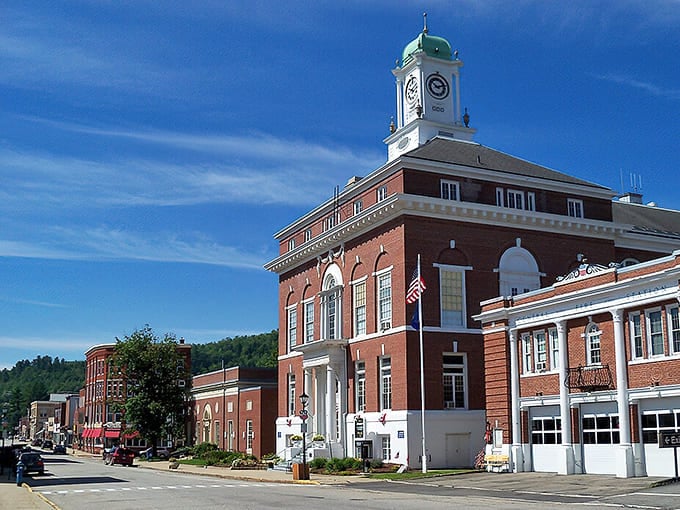 Downtown Rumford basks in perfect Maine summer light, where the brick buildings seem to glow with stories of the town's industrious past.