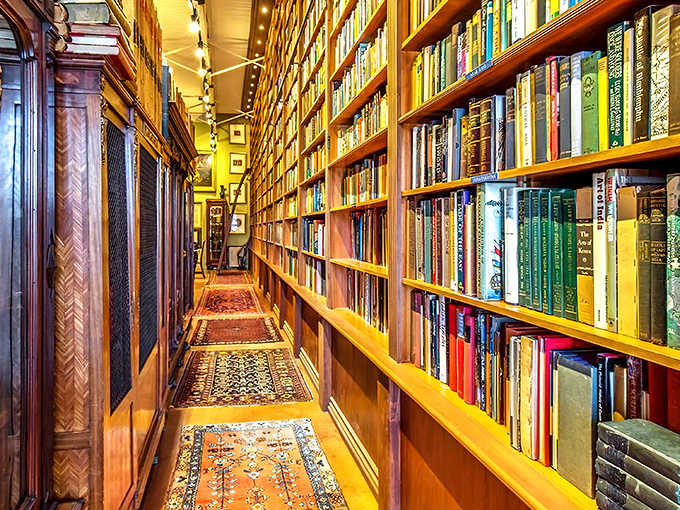 Narrow corridors of literary wonder await as oriental rugs guide you through this bibliophile's dream. The perfect escape from Florida's sunshine.