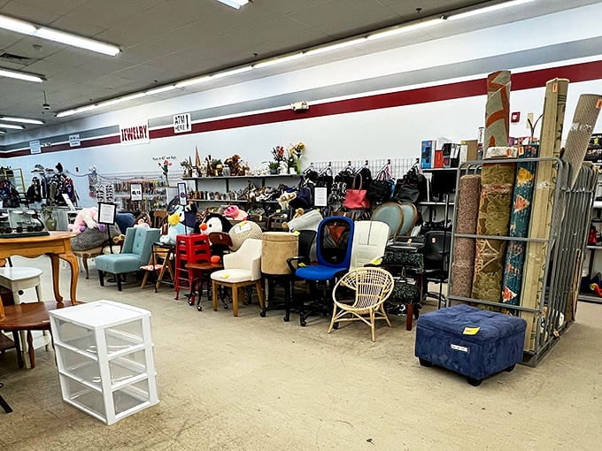 The furniture section resembles a living room convention where mid-century modern mingles with yesterday's IKEA&mdash;each piece silently whispering, "Take me home!"