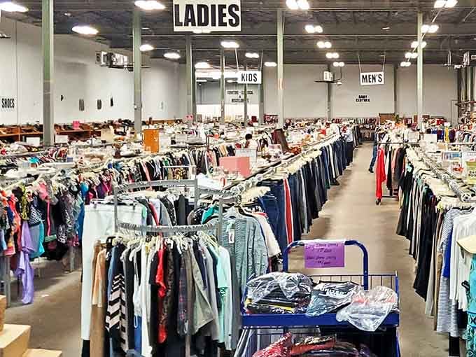 Endless racks stretch toward the horizon like a fashionista's dream. The thrill of the hunt is real in this organized chaos.