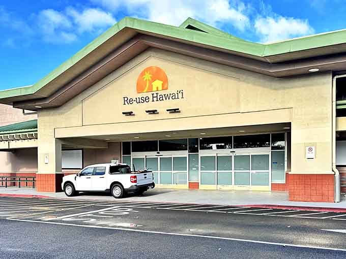 The unassuming entrance to Re-use Hawai'i beckons with pallets of building materials&mdash;appetizers before the main course of sustainable treasures inside.