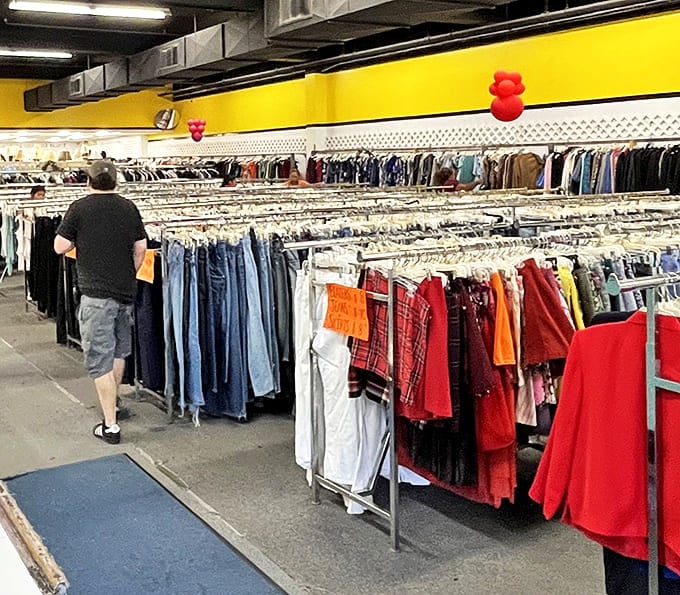 Like an archaeological dig through decades of style, these racks hold stories waiting to be continued in someone else's closet.