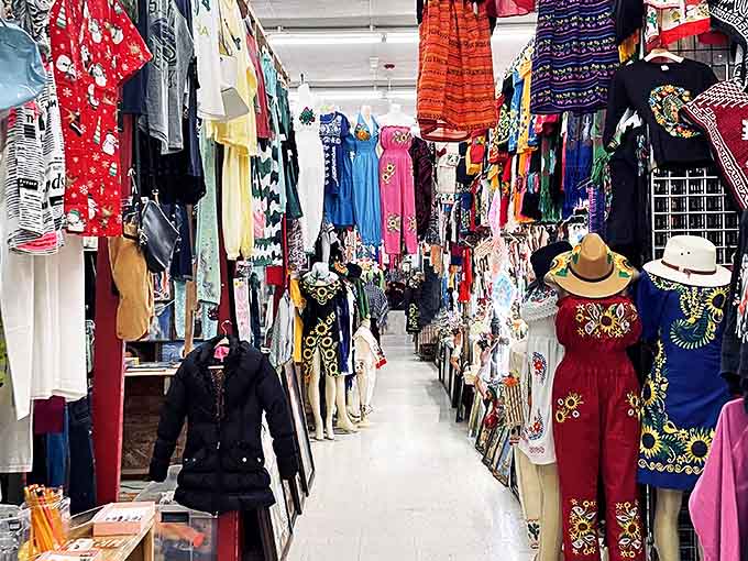 Fashion's time machine in full display &ndash; these colorful embroidered dresses aren't just clothing; they're wearable art waiting for their second act in someone's carefully curated closet.