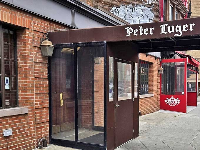 The unmistakable entrance of Peter Luger stands as a beacon to steak lovers across New York—simple, inviting, and instantly recognizable.