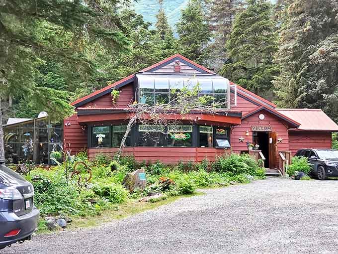 Mother Nature provides the perfect backdrop for this rustic culinary hideaway, where the journey through gravel and greenery is merely the appetizer to an unforgettable feast.