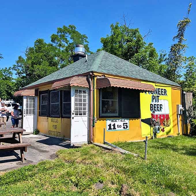 On sunny days, Pioneer's cheerful yellow building with its distinctive green roof becomes a beacon for barbecue pilgrims seeking Maryland's pit beef perfection.