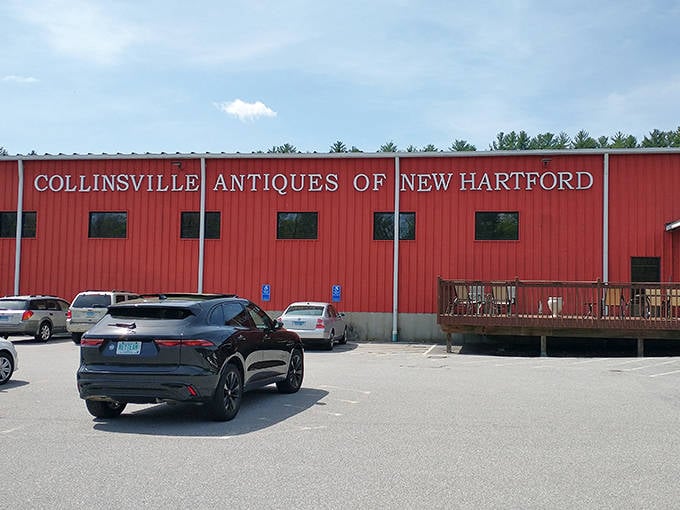The distinctive red building of Collinsville Antiques in New Hartford invites visitors to step inside and discover generations of treasures.