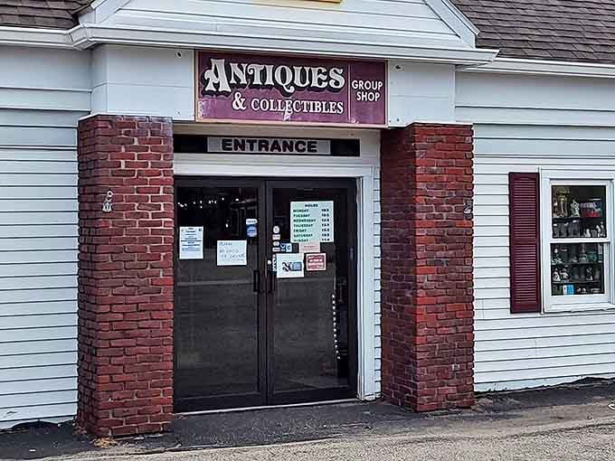 The classic brick-framed entrance serves as a portal to the past, where your wallet stays intact but your curiosity runs wild.