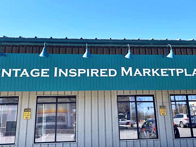 The building's teal exterior serves as a beacon for treasure hunters. Those vintage-style gooseneck lights aren't just for show&mdash;they're illuminating your next great find.