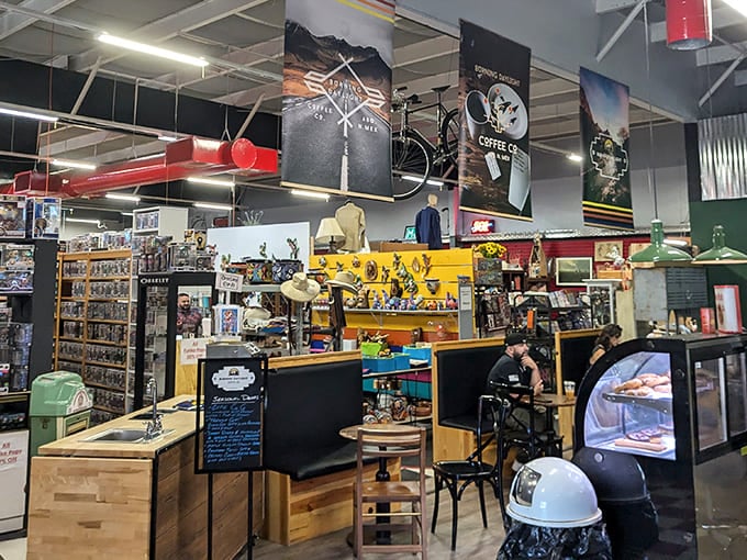 Inside, it's part caf&eacute;, part retail wonderland. Like someone took your favorite coffee shop and your eccentric uncle's garage sale and created retail paradise.