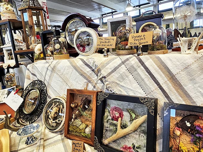 A treasure hunter's dream tableau &ndash; ornate frames, delicate glasswork, and handcrafted art pieces await their next chapter in someone's home story.