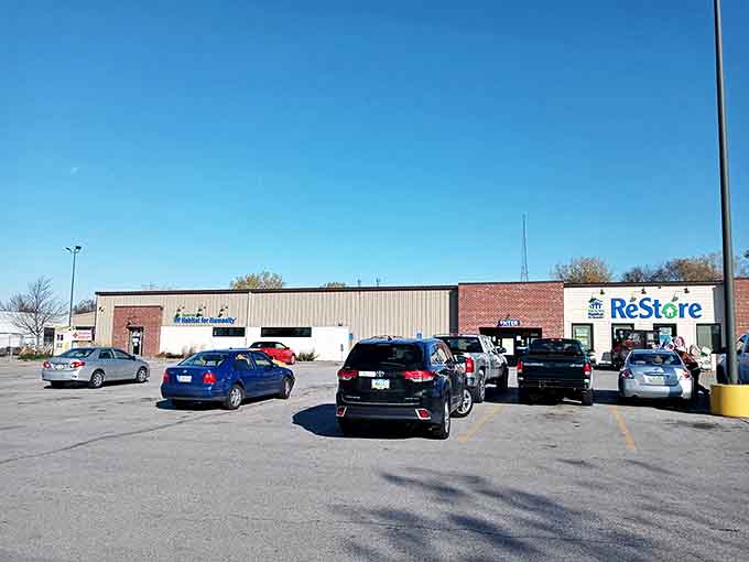 The unassuming brick exterior of ReStore hides a treasure trove within—like finding a speakeasy, but for home furnishings instead of cocktails.